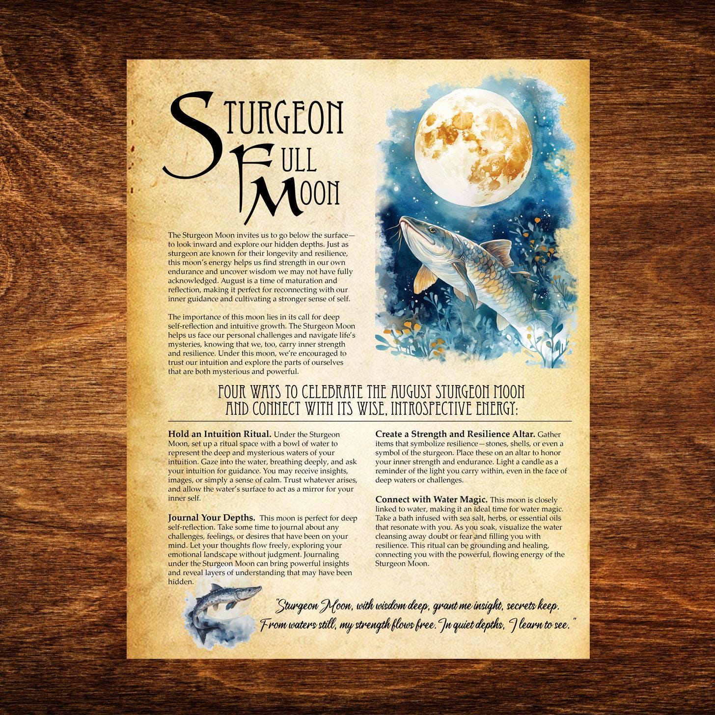 August Sturgeon Full Moon Book of Shadows Page (digital Download) - Etsy