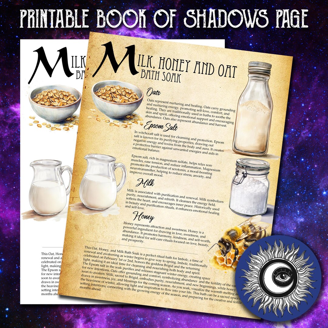 Milk, Honey & Oats Bath Soak, Book of Shadows Page (digital Printable ...