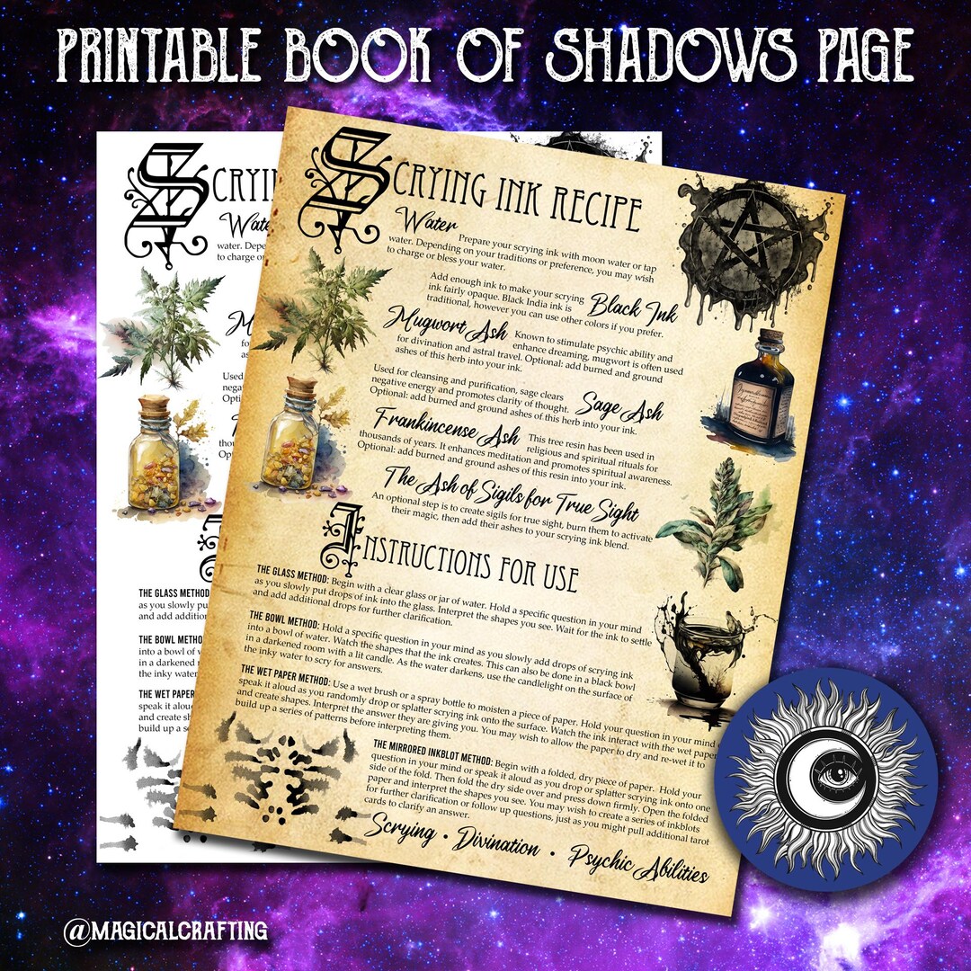 Scrying Ink Printable Book of Shadows Page - Scrying Ink Recipe ...