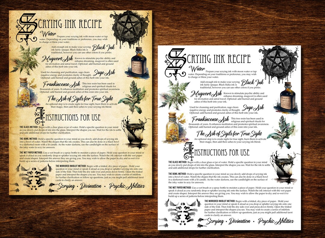 Scrying Ink Printable Book of Shadows Page Scrying Ink Recipe Digital ...