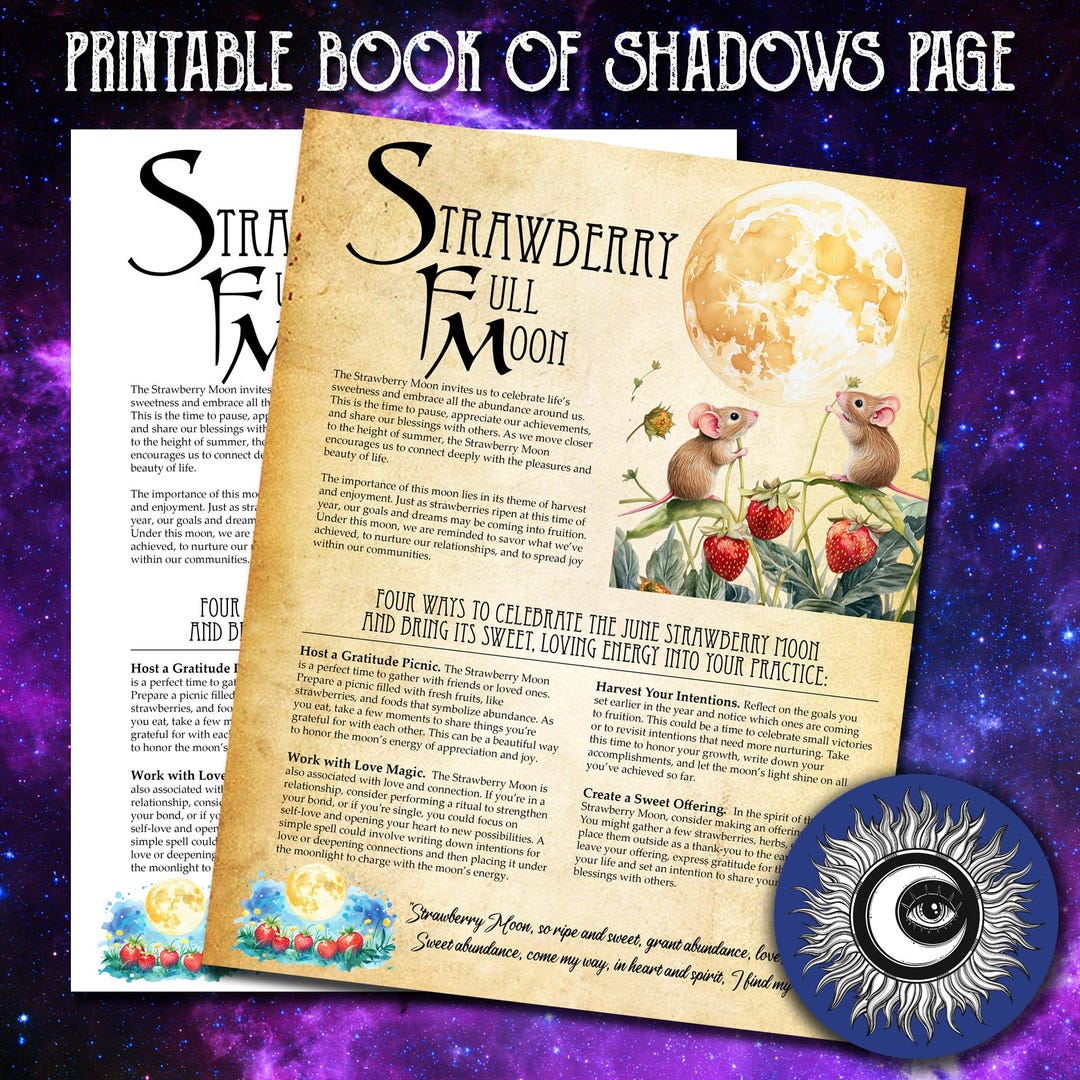 Strawberry Full Moon Book of Shadows Page – Printable Grimoire (digital ...