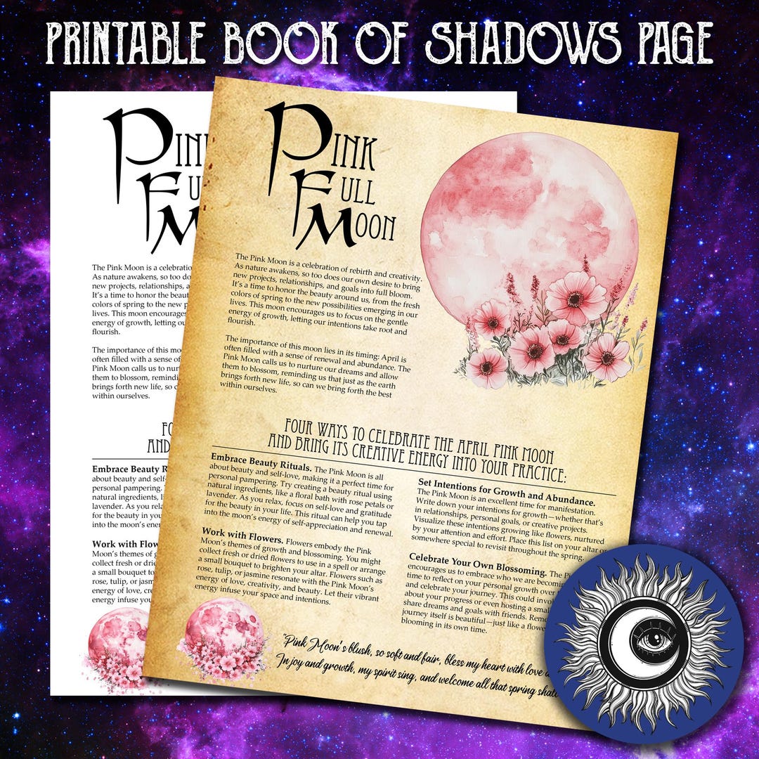 April Pink Full Moon Printable Book of Shadows Page - Digital Printable ...