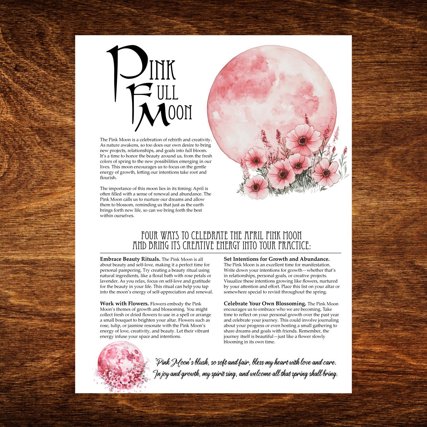 Pink Full Moon Book of Shadows Page - Printable Grimoire (digital ...