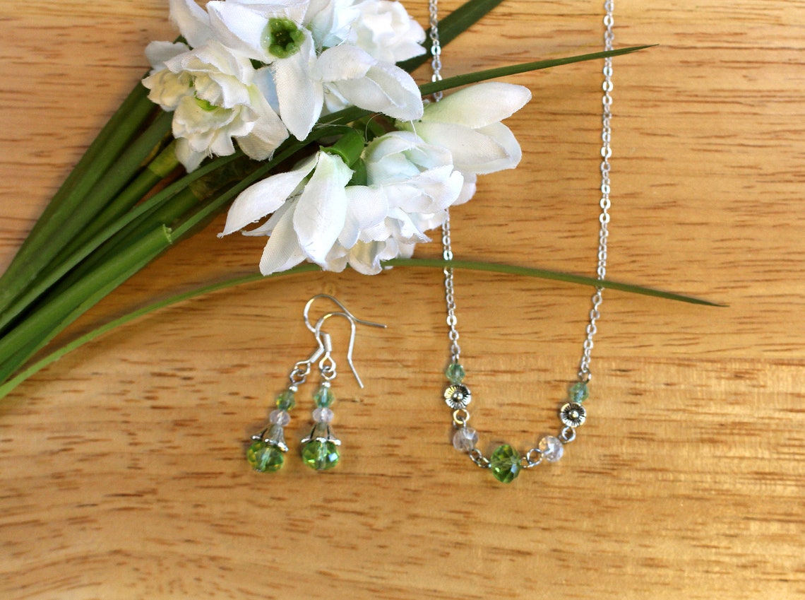 Imbolc Jewelry Snowdrop Necklace and Earring Set Spring - Etsy