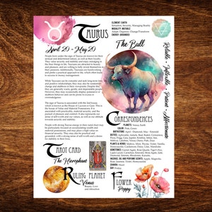 Taurus Book of Shadows Printable Page Taurus Zodiac - Digital Printable ...