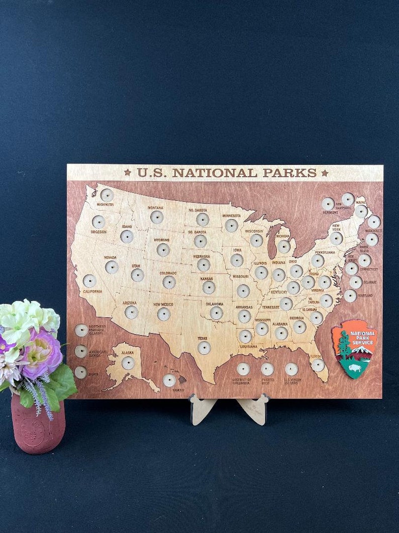 Wooden US National Park 56 States Quarter Map, Quarter Coin Display ...