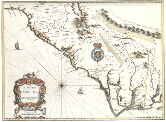 1676 Historic North Carolina Map on Artist Canvas | Etsy