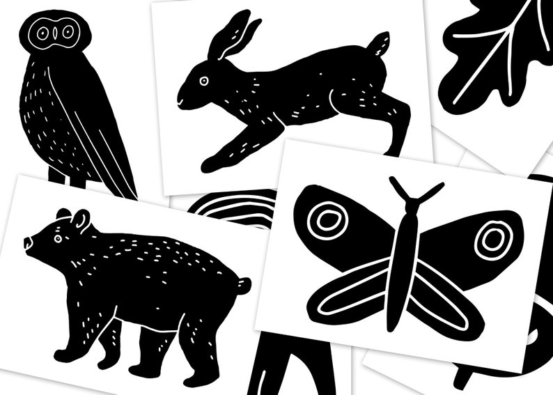 Woodland High Contrast Baby Cards, Printable Baby Art Cards, Visual ...