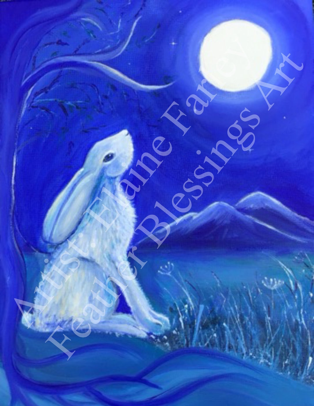 Moon Gazing Hare, Moon Hare Greeting Card, Hare, Spiritual Card, Nature ...