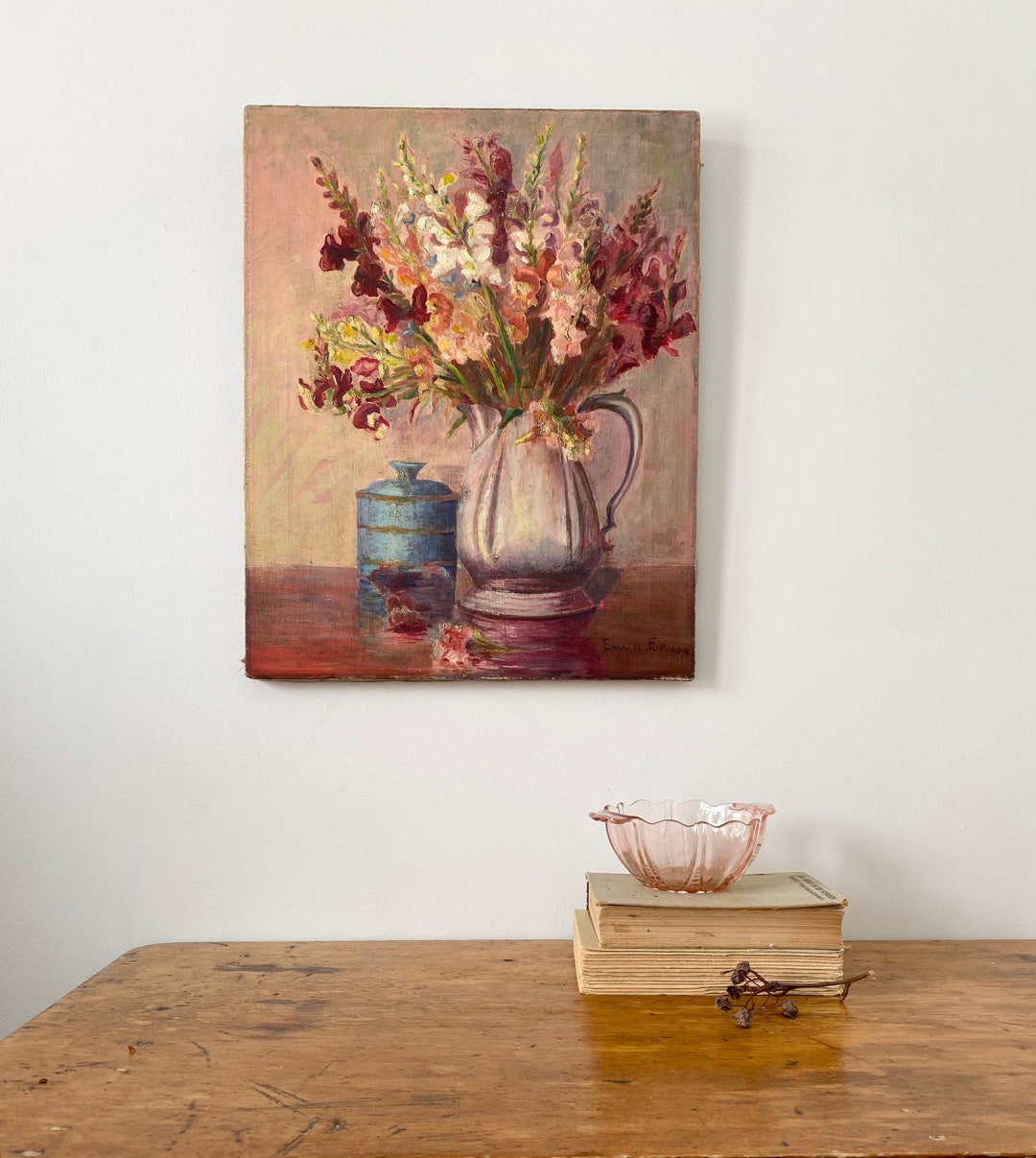 Vintage Oil Painting Flower Bouquet Signed by Emma Forman; Kitchen ...