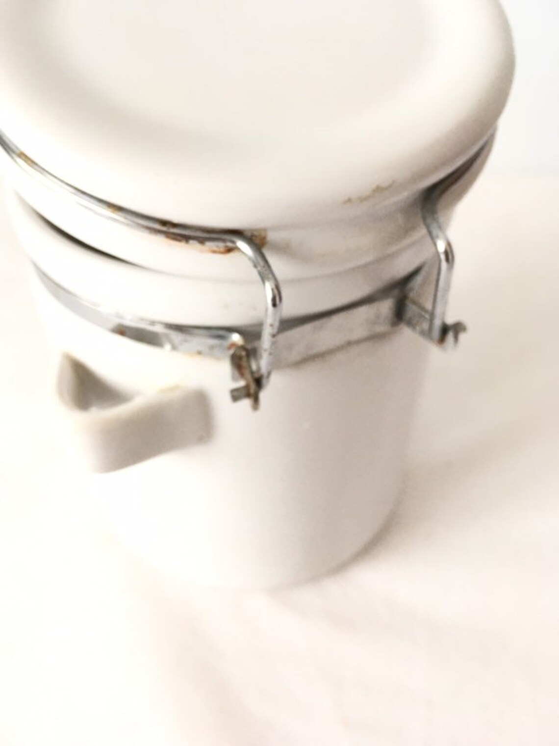 Vintage wire clamp preserving jar Canisterceramic white jar | Etsy