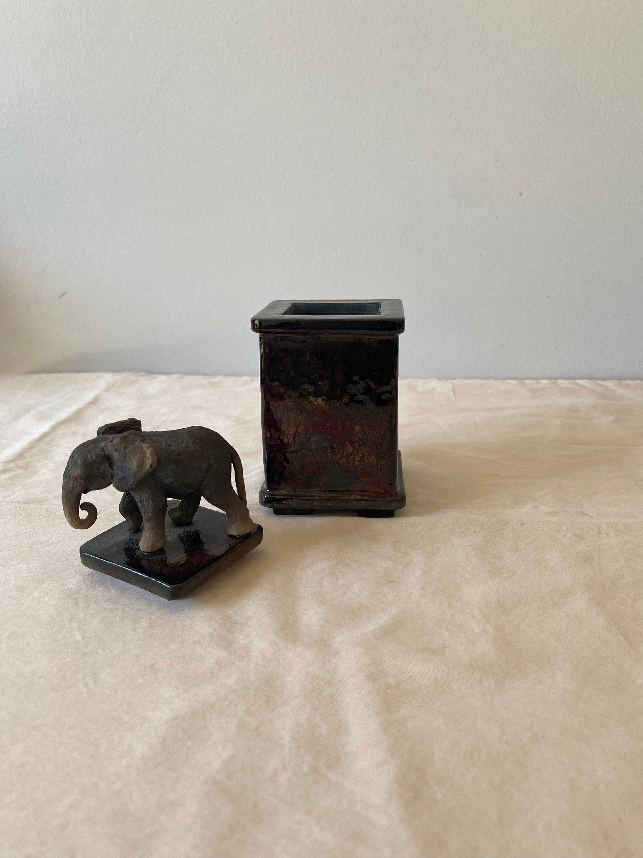 Vintage Ceramic Container With Lid/ Elephant Motif Handmade Piece ...