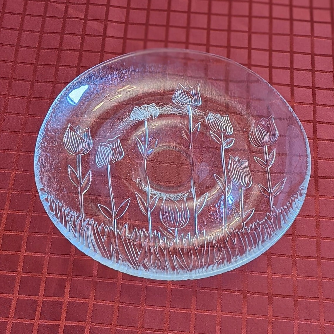 Glass Platter, Tulip Pattern, Large, IVV, Industria Vetraria Valdarnese ...