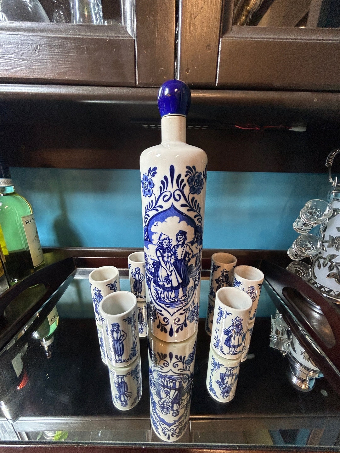 Ceramarte Blue Delft Decanter With Cups - Etsy