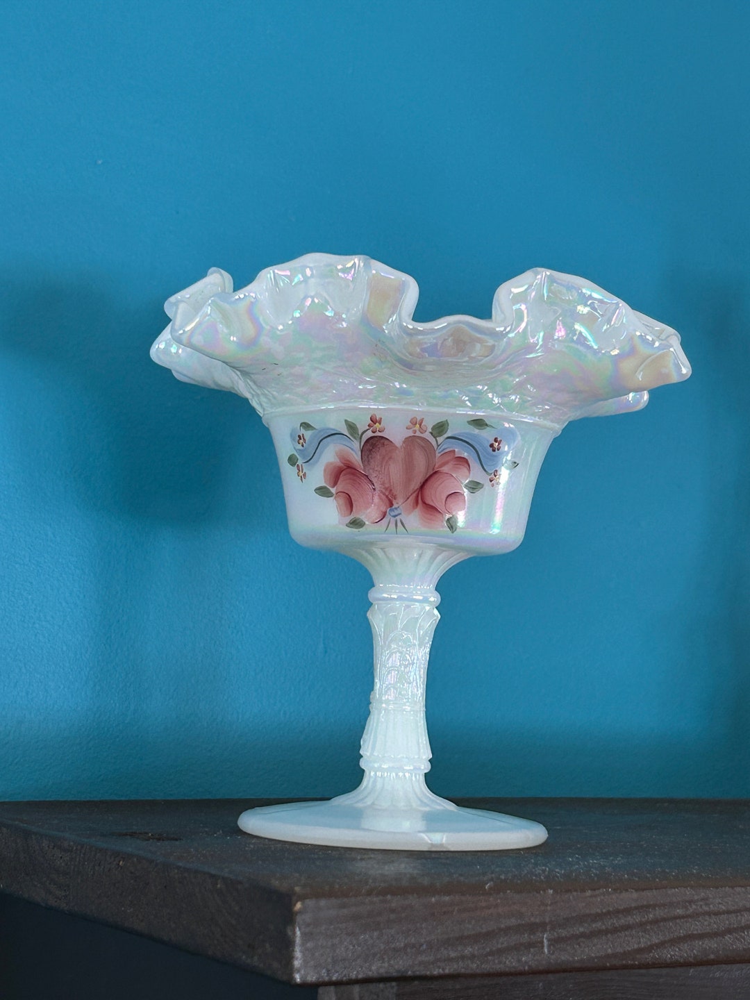 Fenton Opalescent Vintage Compote Dish, Signed C. Smith - Etsy