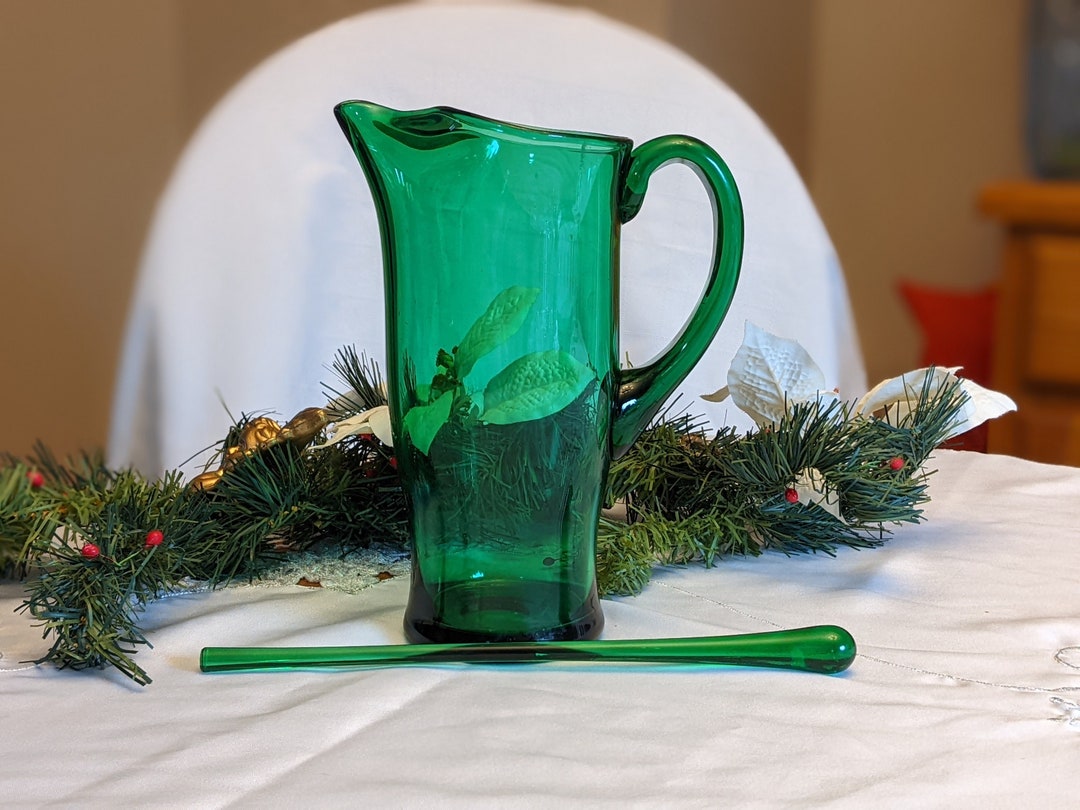 MCM Green Glass Martini Pitcher With Stir Stick - Etsy