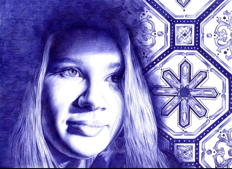 Custom Ballpoint Blue Pen Portraits - 100% Hand Drawn - Etsy