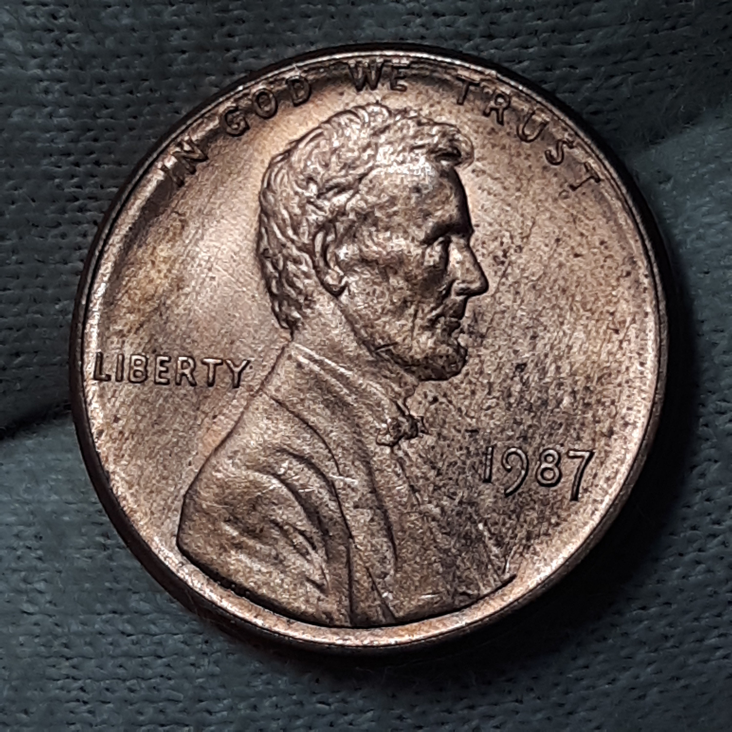 Mint Error Obverse Strike Threw , in God We Trust 1987-P Lincoln ...