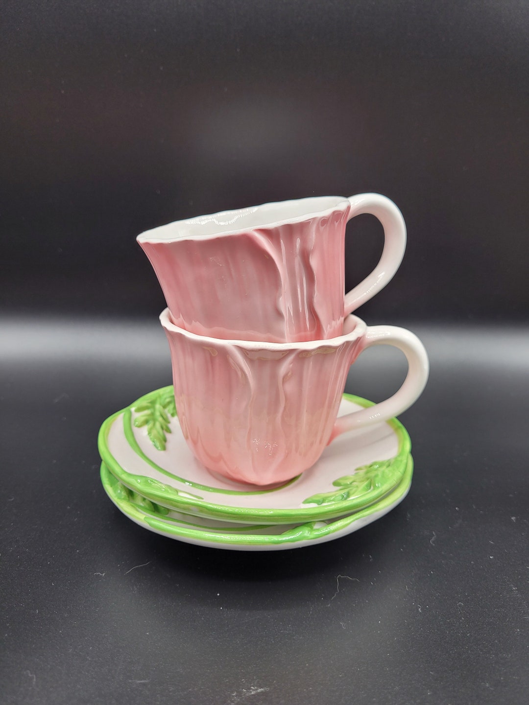 The Good Company 2pc Pink Tulip Tea Cups and Saucers - Etsy
