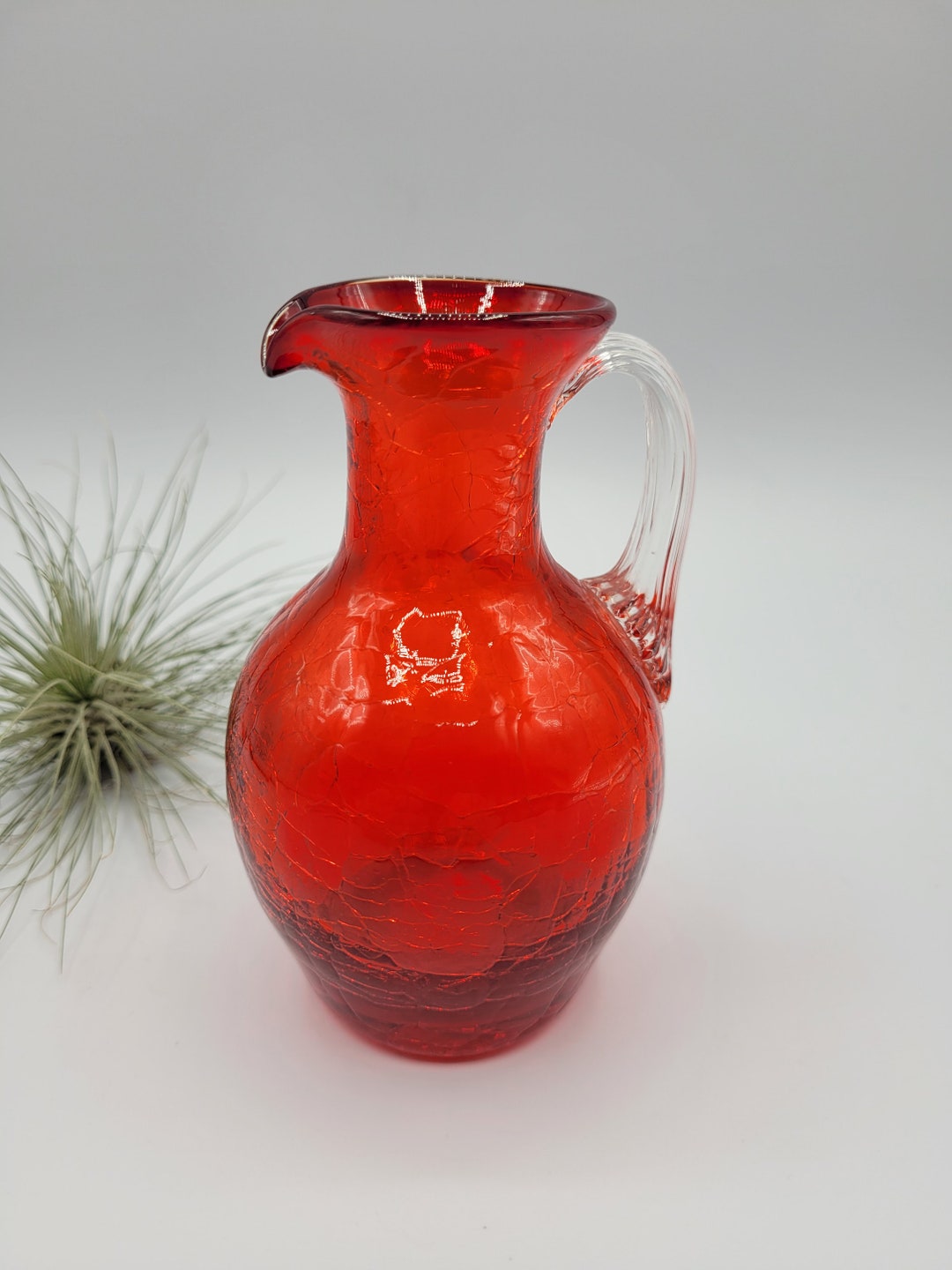 Vintage Pilgram Glass Hand Blown 4" Red Pitcher With Clear Handle - Etsy