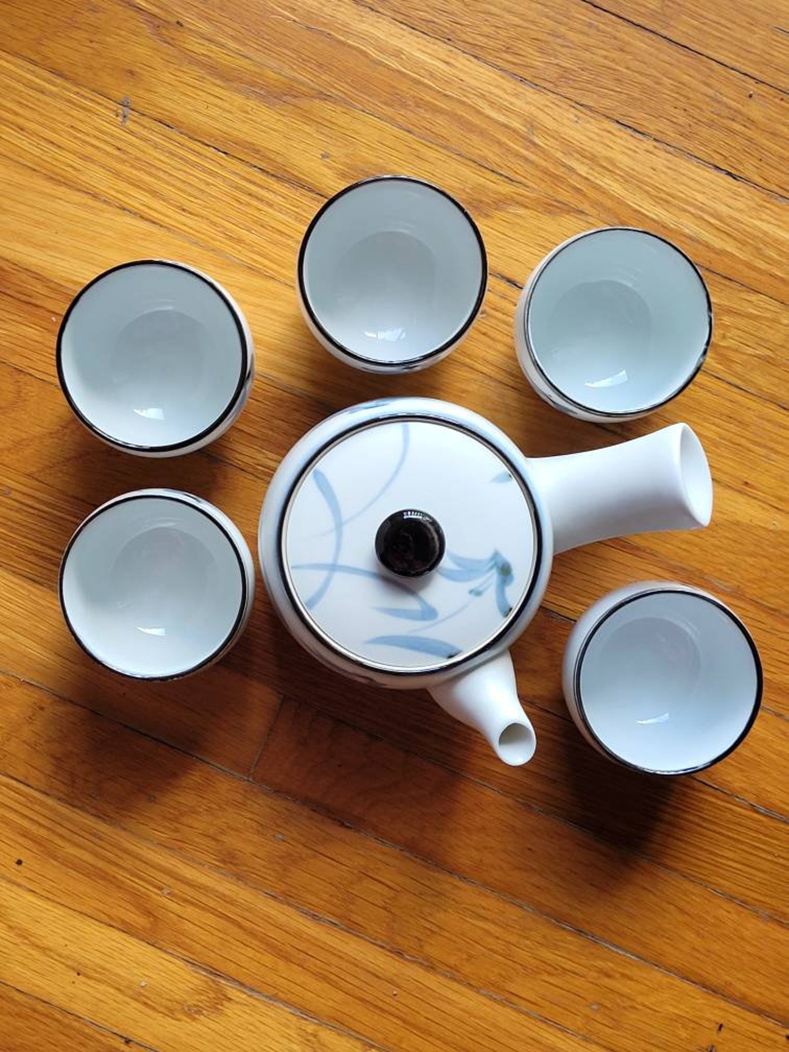 Japanese Porcelain Blue Abstract Floral Design 5pc Tea Set - Etsy
