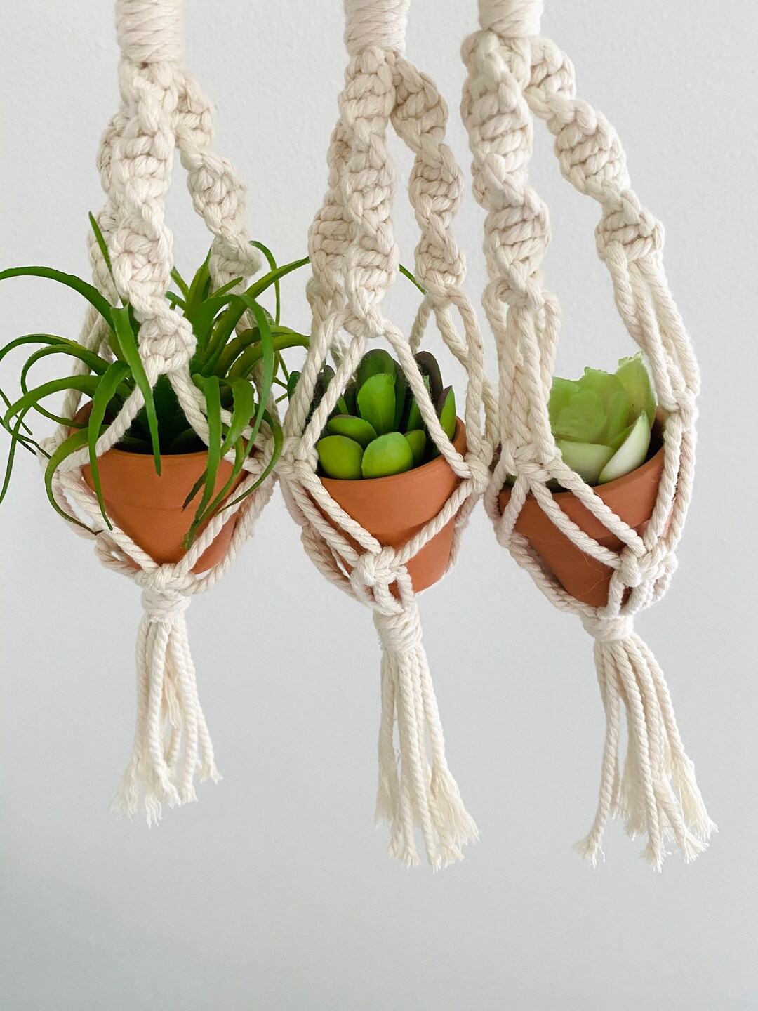 Mini Macramé Plant Hanger - Rearview Mirror - Etsy