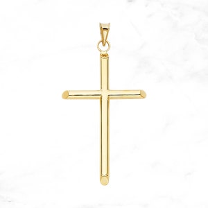 Large 14K Gold Cross Pendant, Real 14K Yellow Gold Cross, Plain Gold ...
