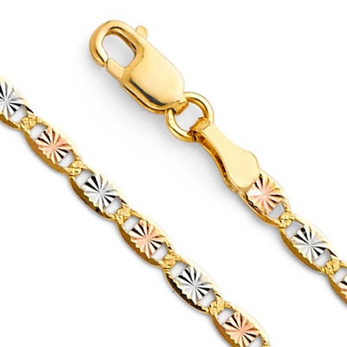 Solid 10K Tri-tone Gold Valentino Diamond Cut Chain Bracelet - Etsy