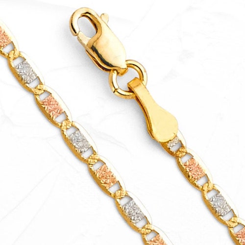 Tri Color Necklace 14K Solid Gold Chain Necklace Dainty - Etsy