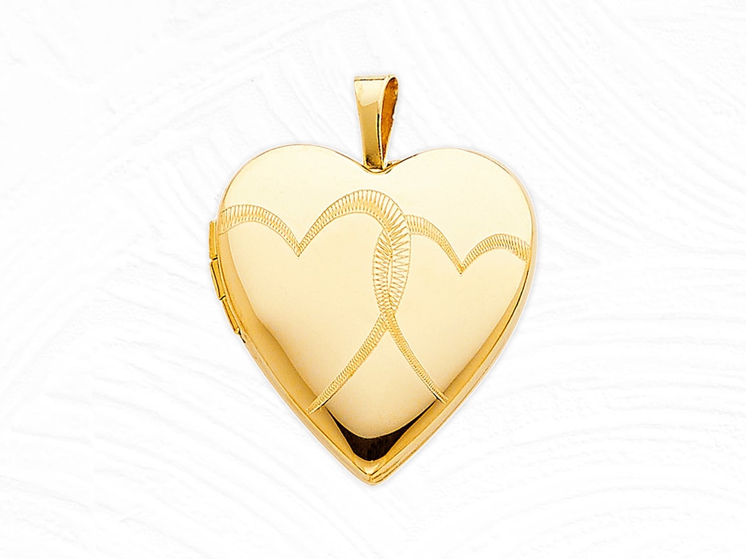 14K Gold Heart Locket • Real 14K Yellow Gold Locket • Etched Heart ...