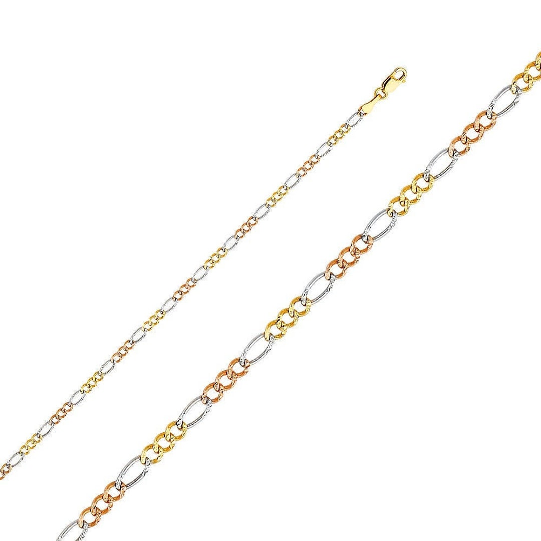Solid 14K Tri Gold Figaro Chain Necklace • 2.6 Mm Width • Tri Color ...