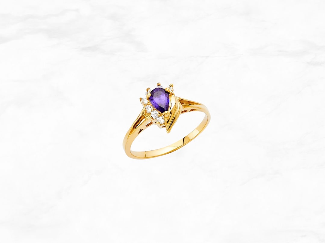 Purple Gem Gold Ring, Real 14K Gold Ring, Authentic Cubic Zirconia ...