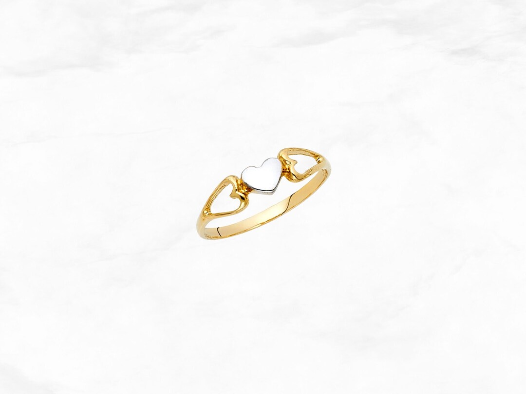 14K Gold Heart Shape Ring, Real Solid Gold Heart Shape Ring, White Gold ...