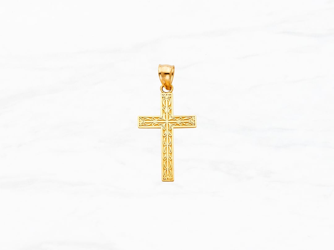 14K Gold Latin Design Cross Pendant • Medium Gold Cross • Real Yellow ...