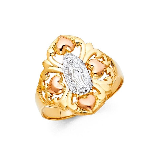 14K Tricolor Our Lady Of Guadalupe Ring Religious Jewelry