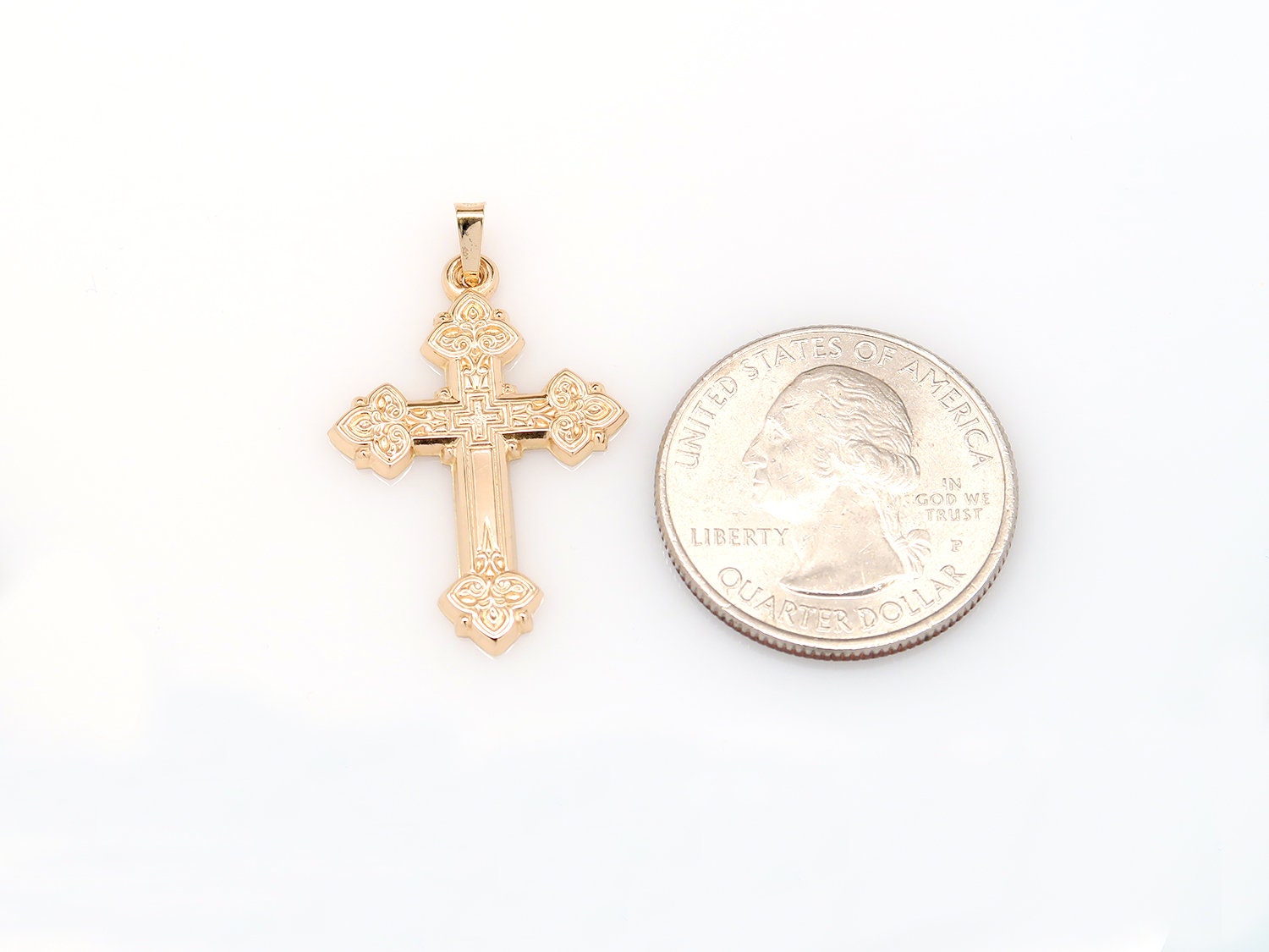 14K Gold Floral Cross Necklace Real Yellow Gold Cross | Etsy