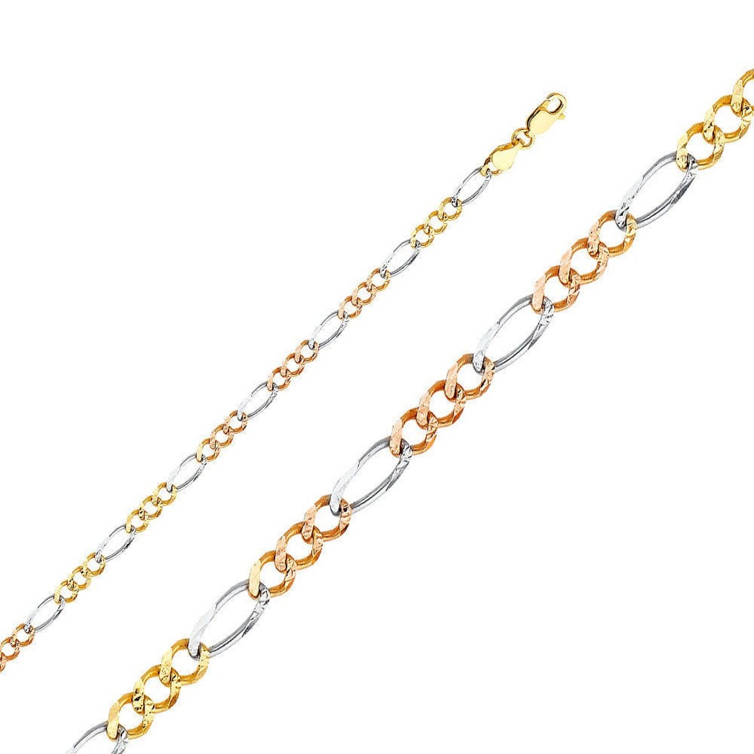 Solid 14K Tri Color Figaro Chain • 4.6 Mm Width • Thick Tri Gold Chain ...