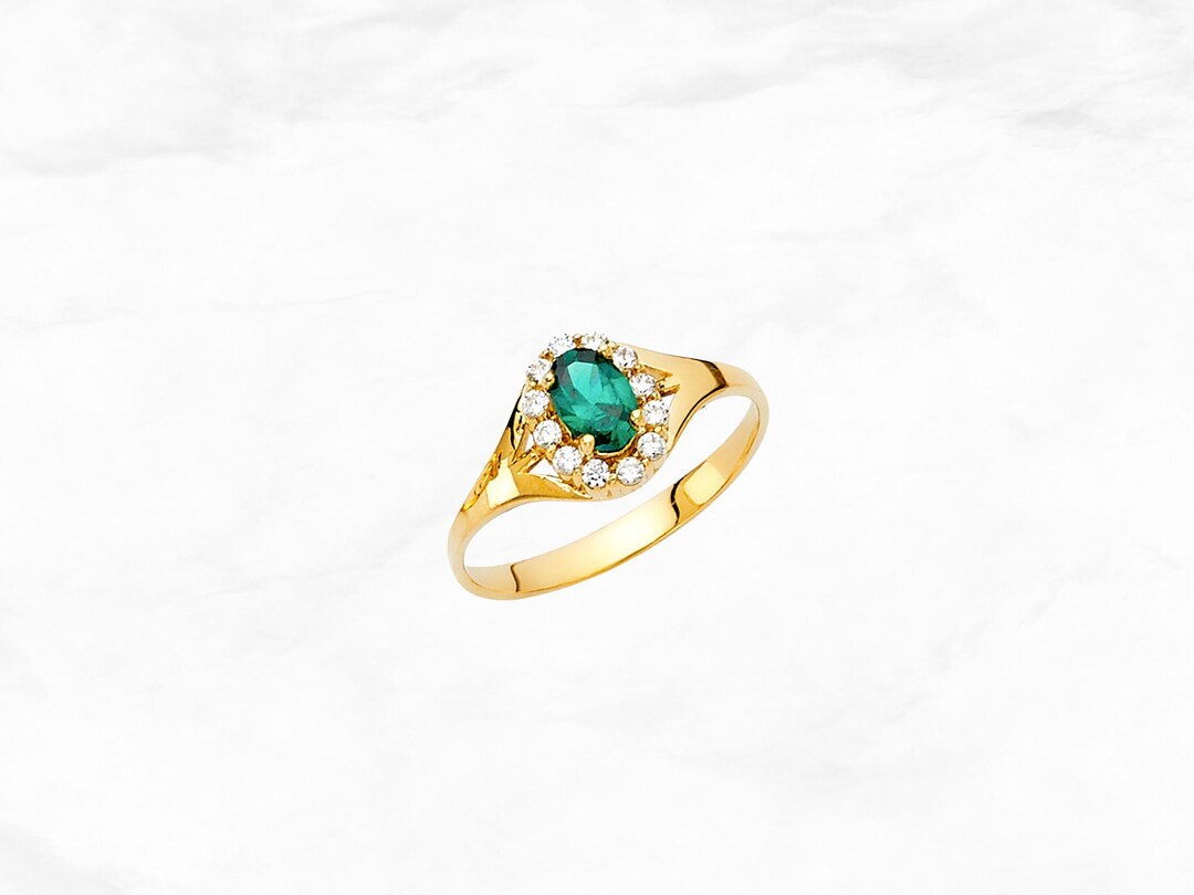 Solid Gold Gem Ring, Real 14K Gold Statement Ring, Authentic Cubic ...