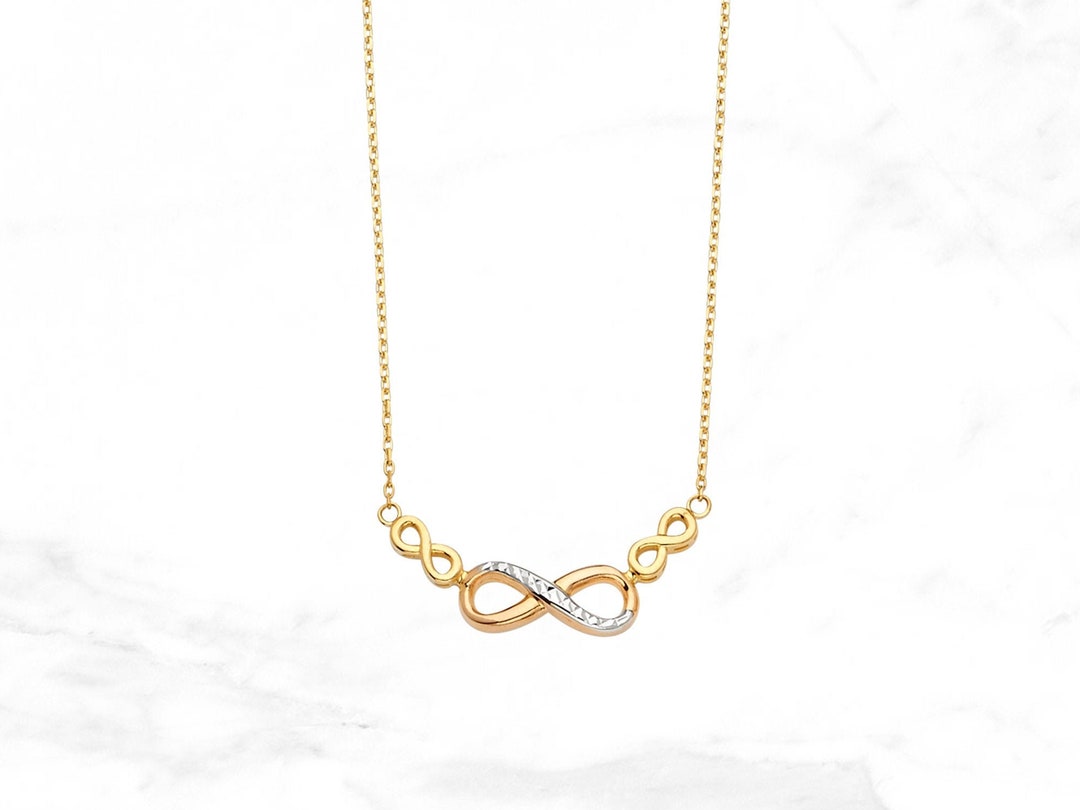 14K Gold Tri Infinity Necklace • Real 14K Two Tone Gold Infinity Charm ...
