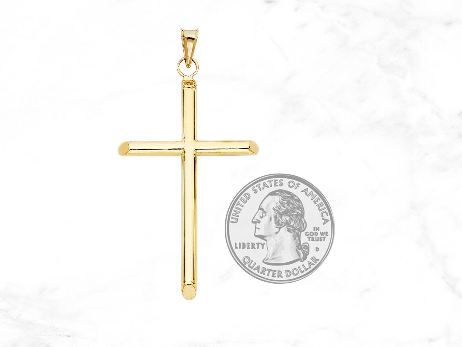 Large 14K Gold Cross Pendant, Real 14K Yellow Gold Cross, Plain Gold ...
