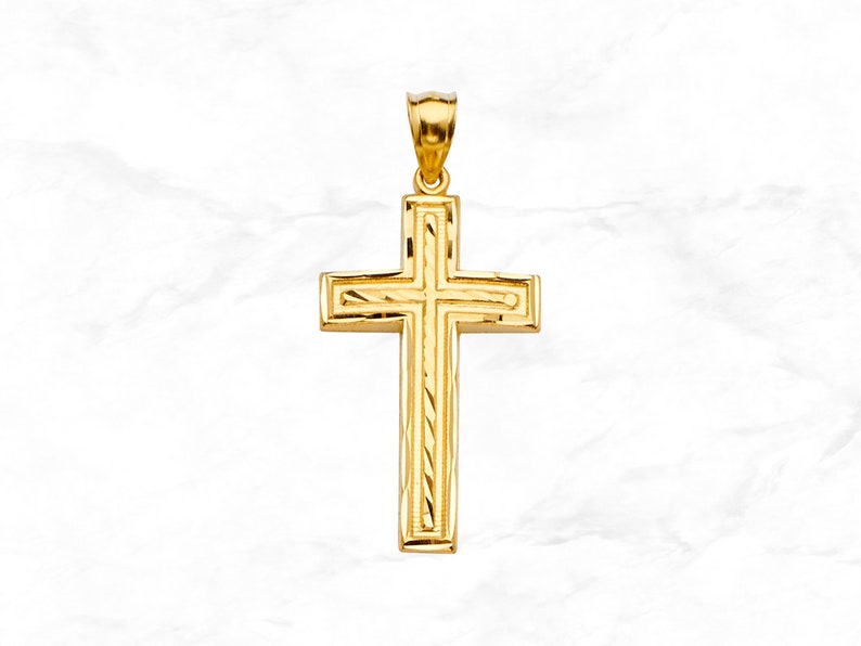 Large 14K Gold Diamond Cut Cross Pendant Real 14K Yellow - Etsy