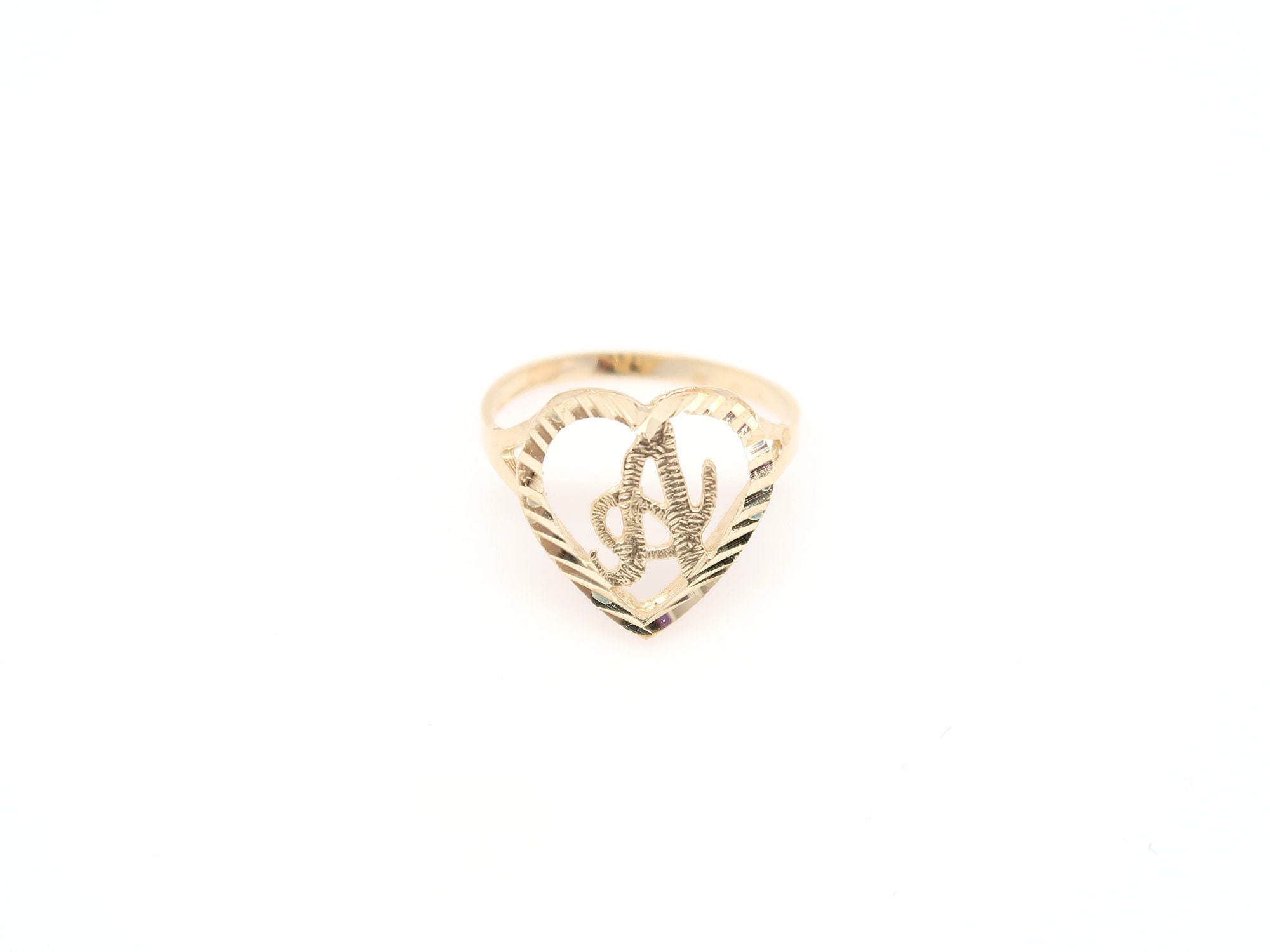 10K Gold Heart Initial Ring A-Z Letter Ring Real Gold - Etsy
