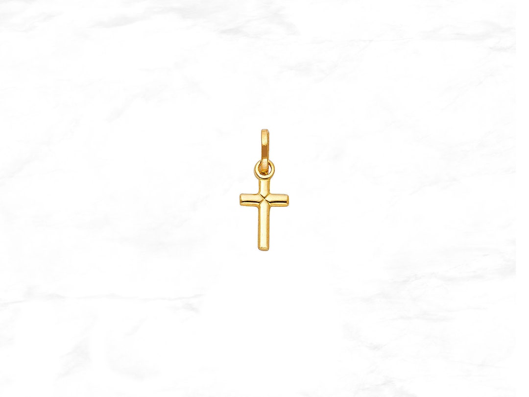 Mini 14K Gold Cross Pendant • Real Gold Cross • Small Plain Gold Cross ...