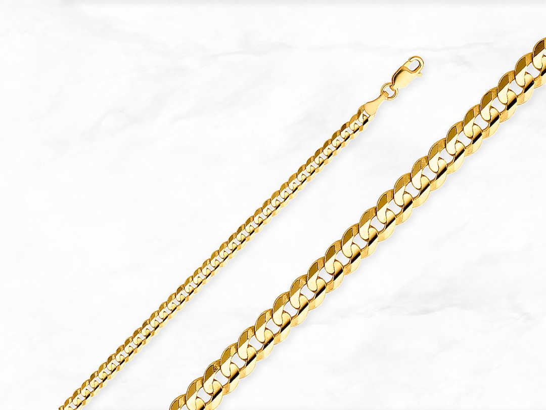 Solid 14K Gold Cuban Chain • 4 Mm Width • Real Yellow Gold Curb Chain ...
