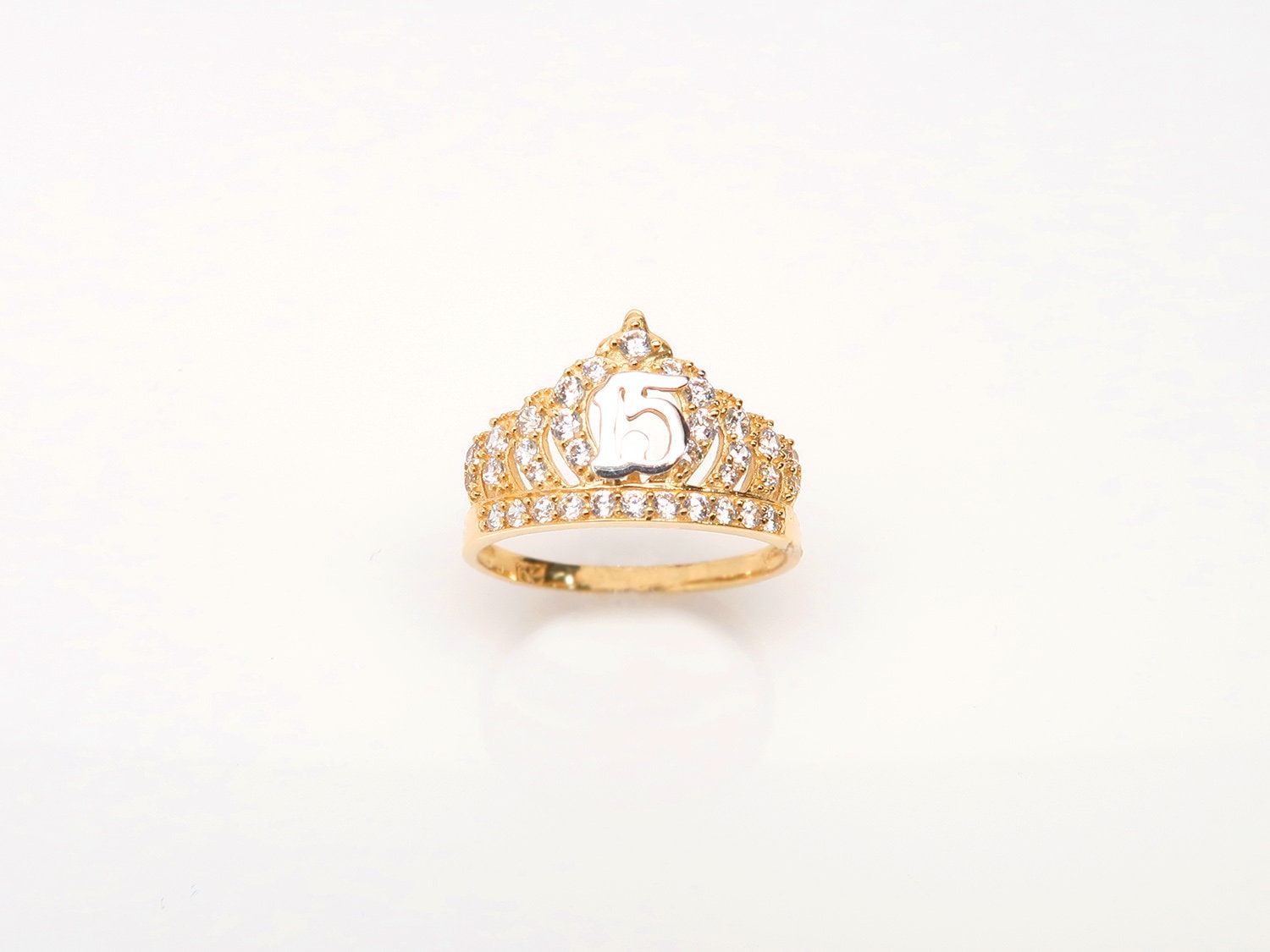 Solid 10K Gold Quinceañera Tiara Ring • Two-tone Real Gold 15 Años Ring ...