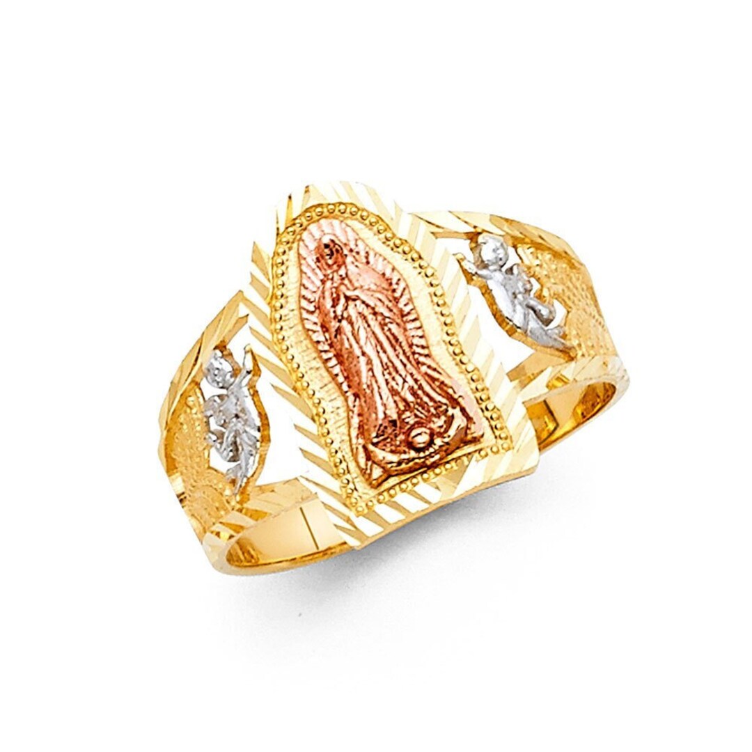 14K Gold Virgin Mary Ring, Real Tri Tone Gold Virgin De Guadalupe Ring ...