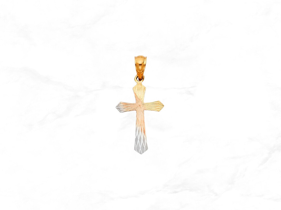 14K Tri Color Cross Pendant, Real Tri Tone 14K Gold Cross Charm ...