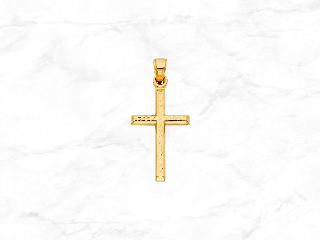 14K Gold Cross Pendant, Real Yellow Gold Cross Pendant, Gold Diamond ...