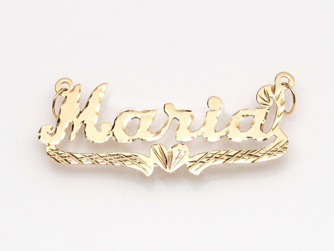 Solid 14K Gold Personalized Heart Name Plate, Custom Real Gold Diamond ...