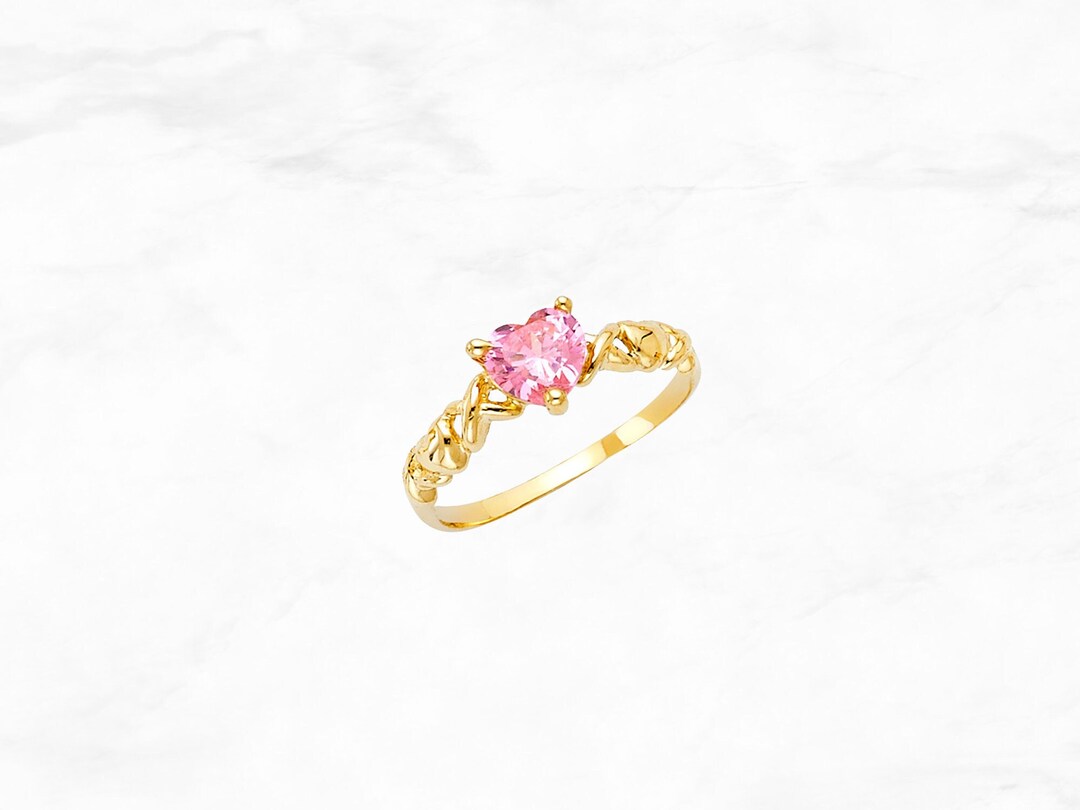 Pink Heart Gem Ring, Real 14K Solid Gold Statement Ring, Authentic ...